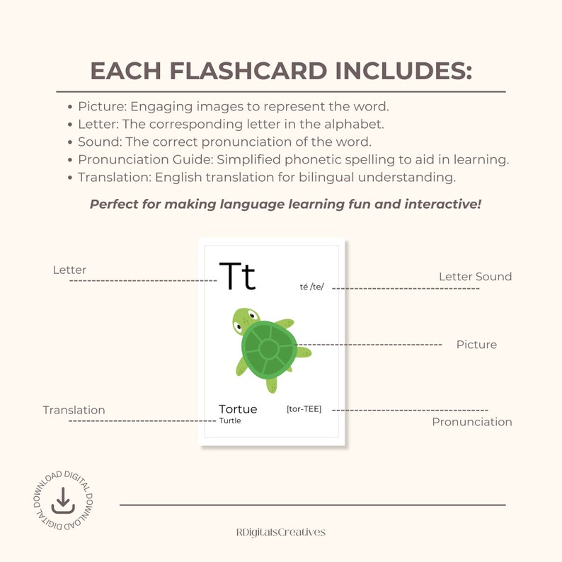 French Alphabet Flashcards for Kids and Beginners English Translation ...