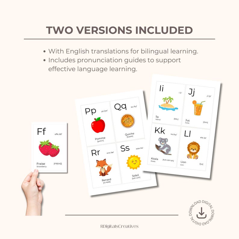 French Alphabet Flashcards for Kids and Beginners English Translation ...