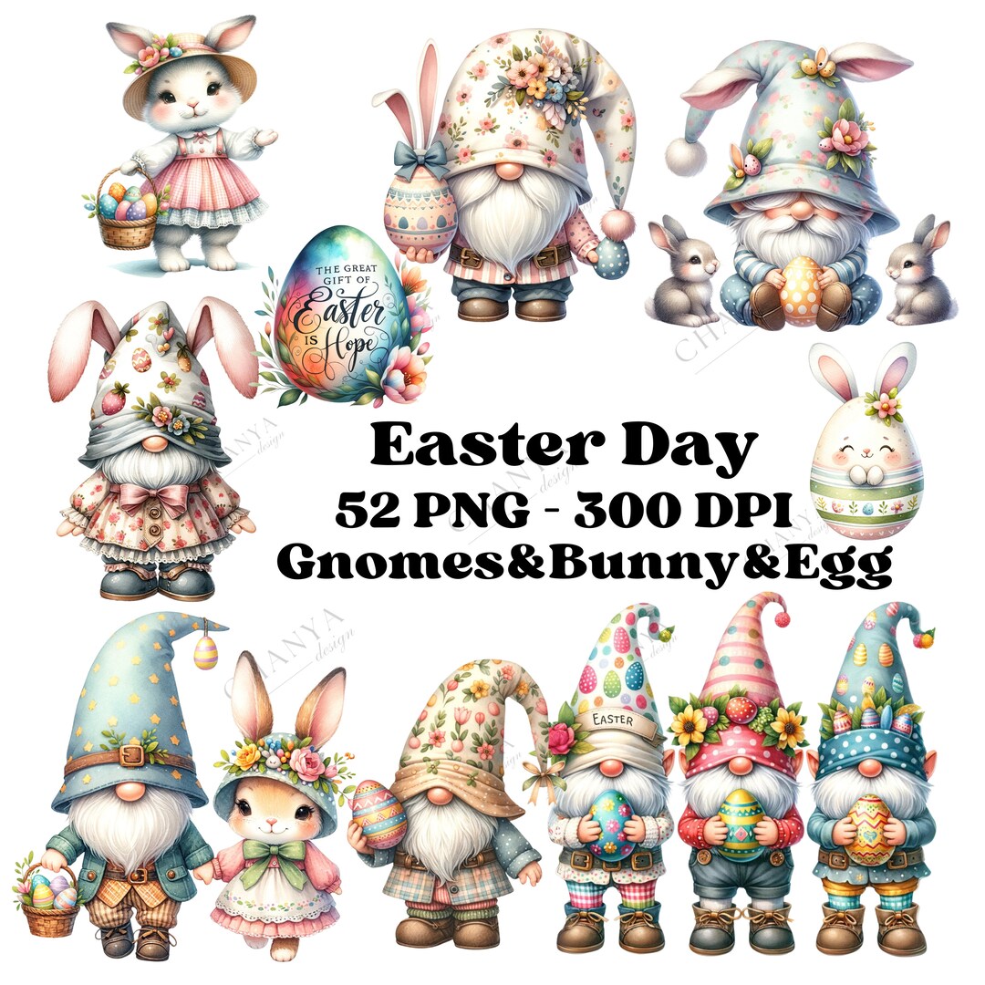 Watercolor Easter Gnome PNG, Gnome Clipart, Spring Bundle, Bunny ...
