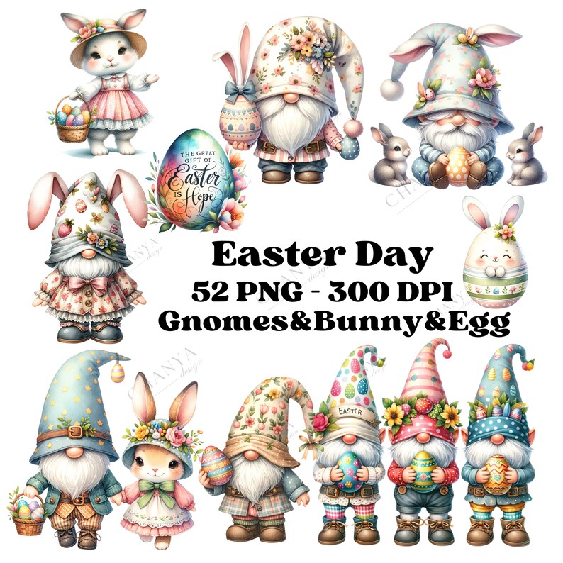 Watercolor Easter Gnome PNG, Gnome Clipart, Spring Bundle, Bunny ...