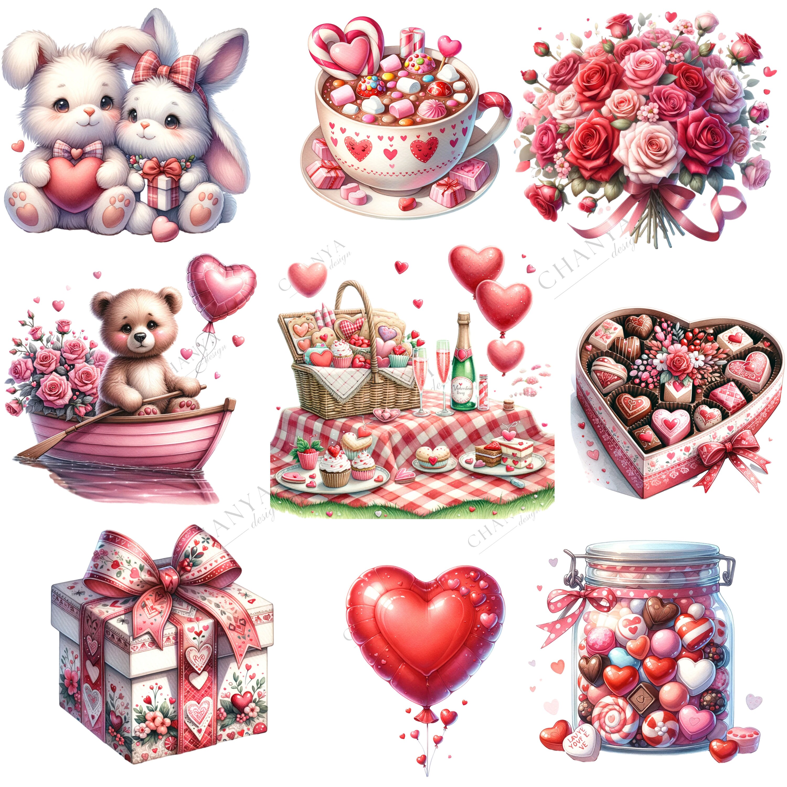 Watercolor Valentine Candy Clipart, the Elements Valentine Clipart ...