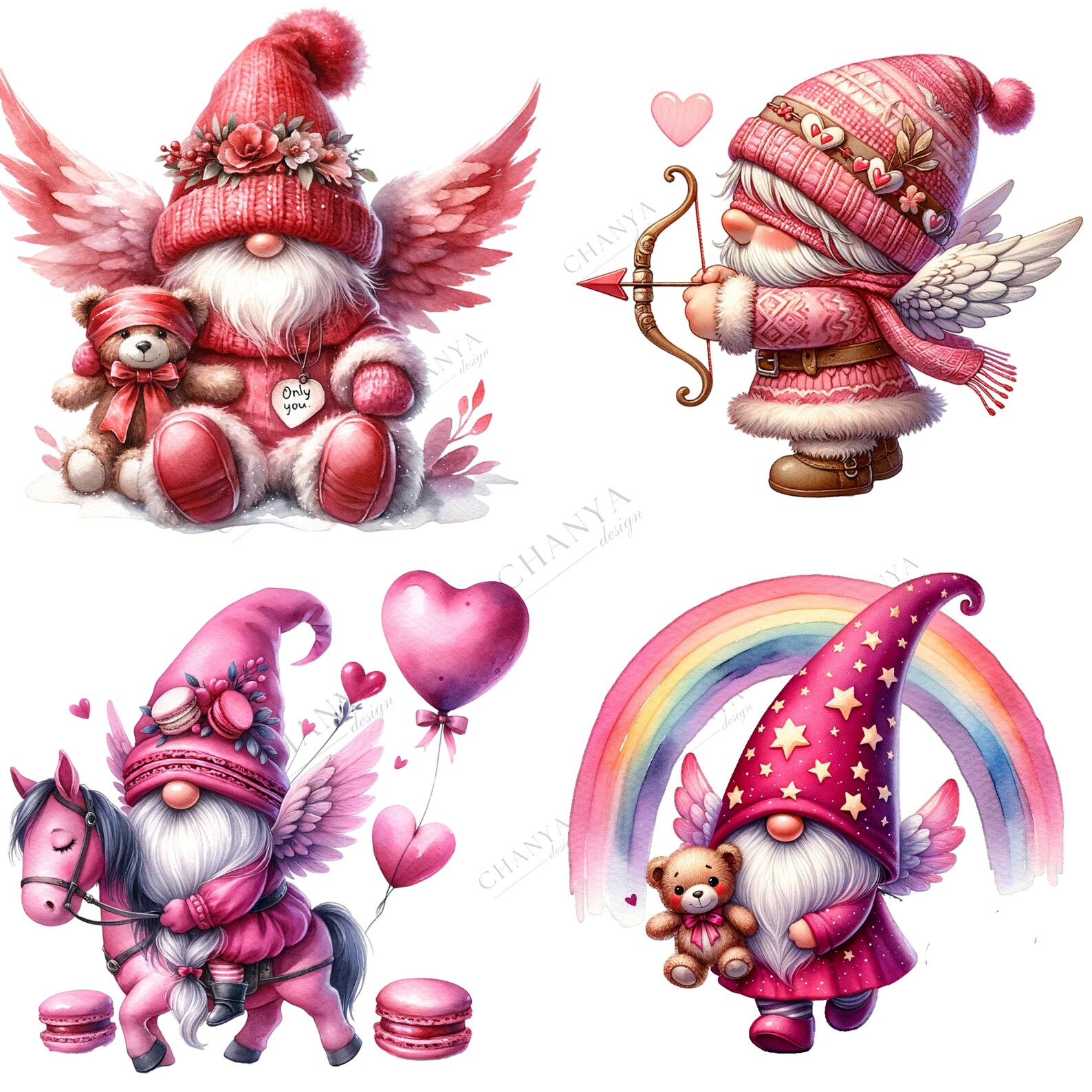 Valentine Gnomes Clipart, Gnome PNG Designs, Fantasy Clipart PNG, Cupid ...