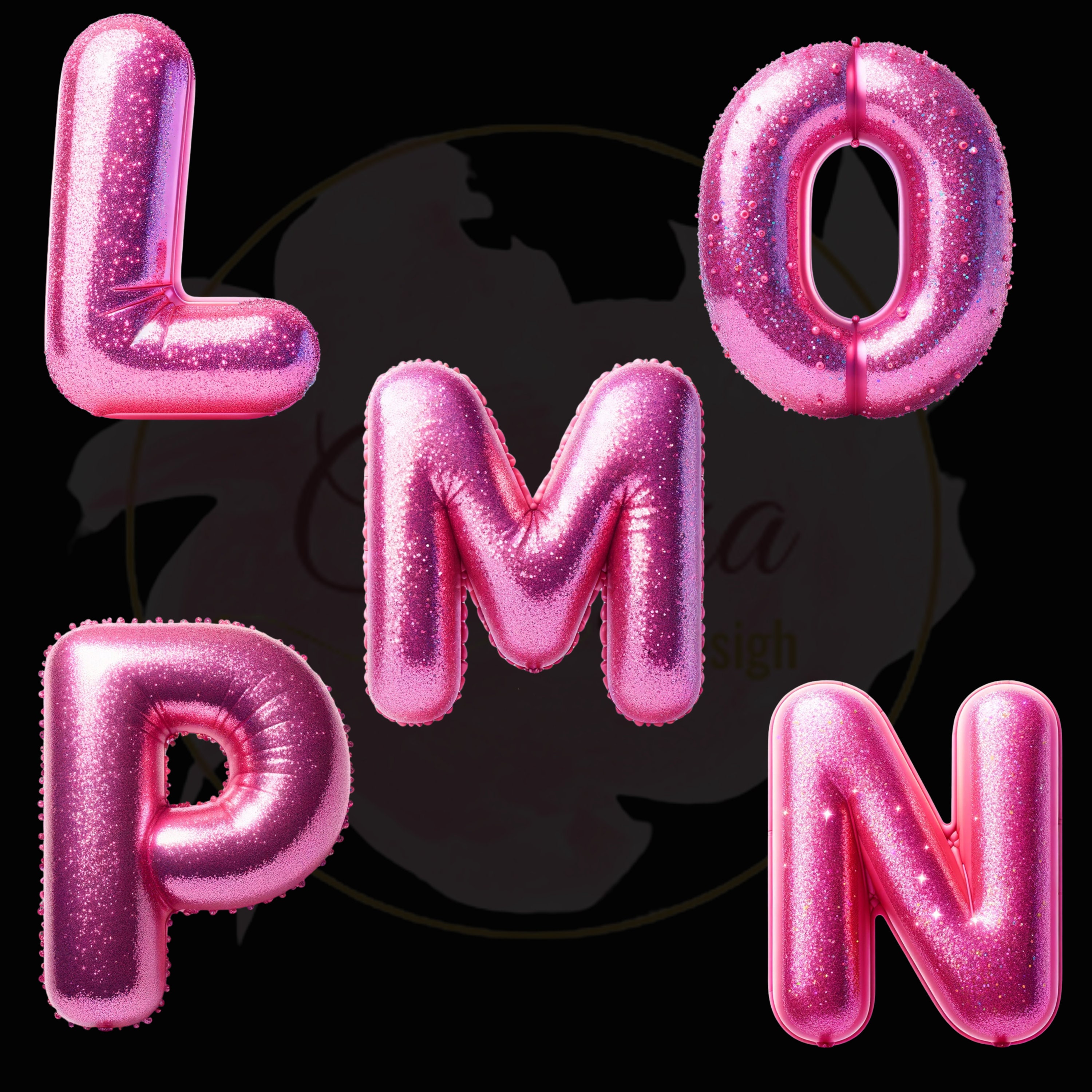 GLITTER Balloon Alphabet, Pink Foil Balloon Font Sublimation, Alphabet ...