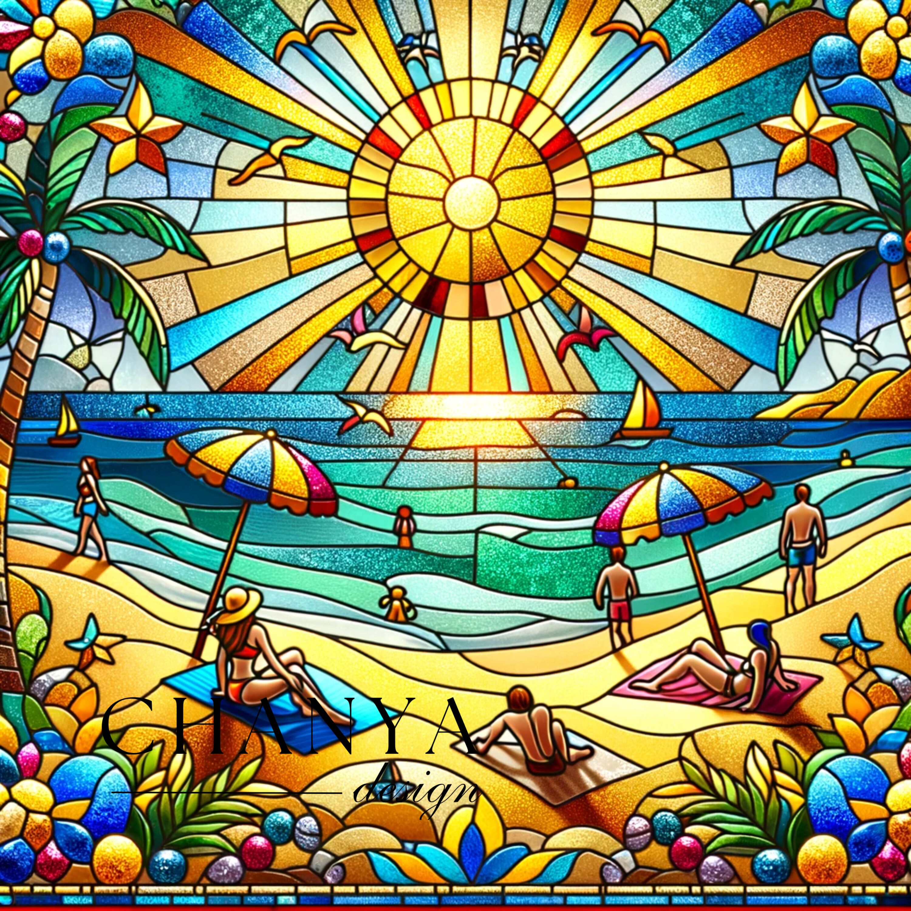 Summer Beach Stained Glass Sublimation,summer Png,summer Stained Glass ...