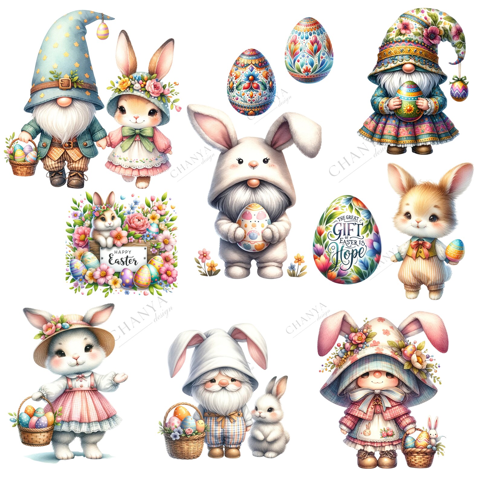 Watercolor Easter Gnome PNG, Gnome Clipart, Spring Bundle, Bunny ...