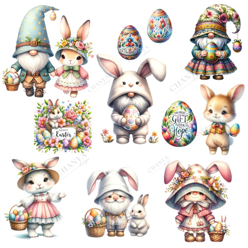 Watercolor Easter Gnome PNG, Gnome Clipart, Spring Bundle, Bunny ...