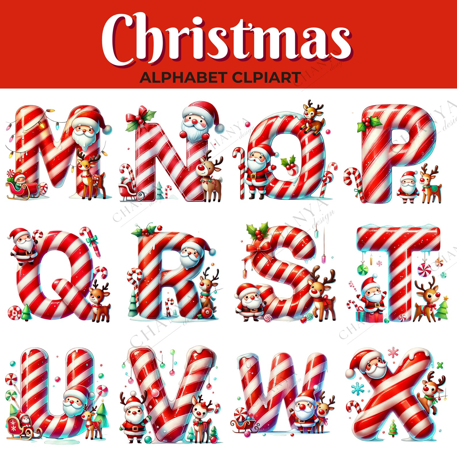 Christmas Theme Alphabet, 3D Alphabet Clipart, Christmas Png, Baby ...