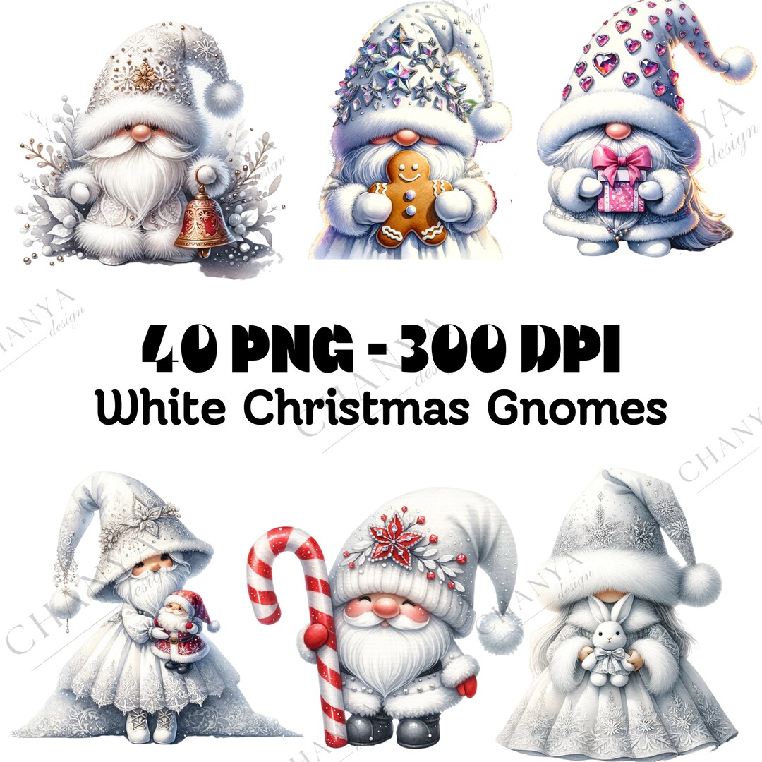 Watercolor White Christmas Gnomes Clipart, Christmas Graphics, Festive ...