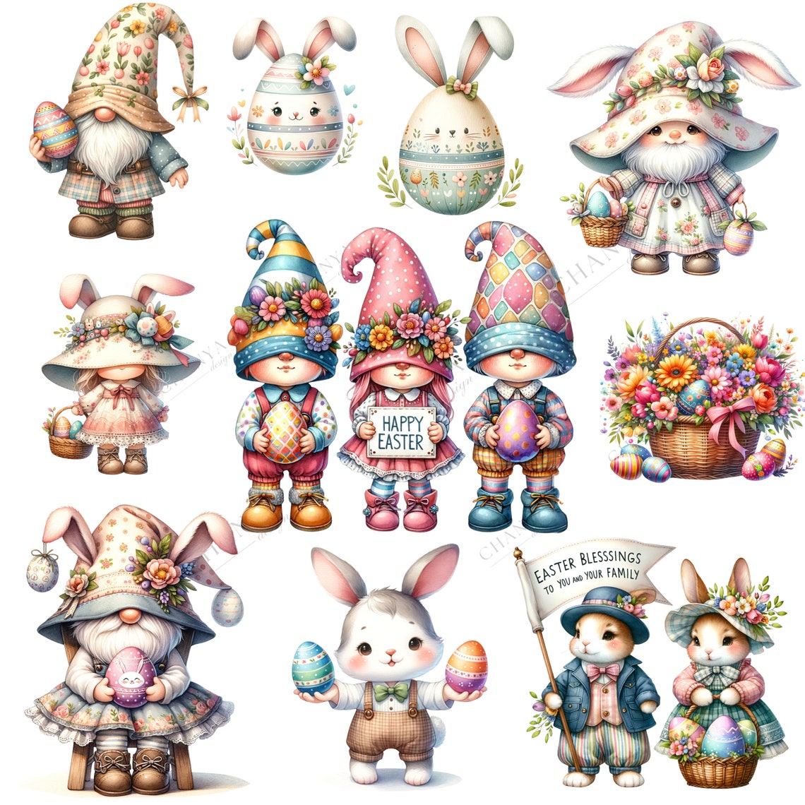 Watercolor Easter Gnome PNG, Gnome Clipart, Spring Bundle, Bunny ...