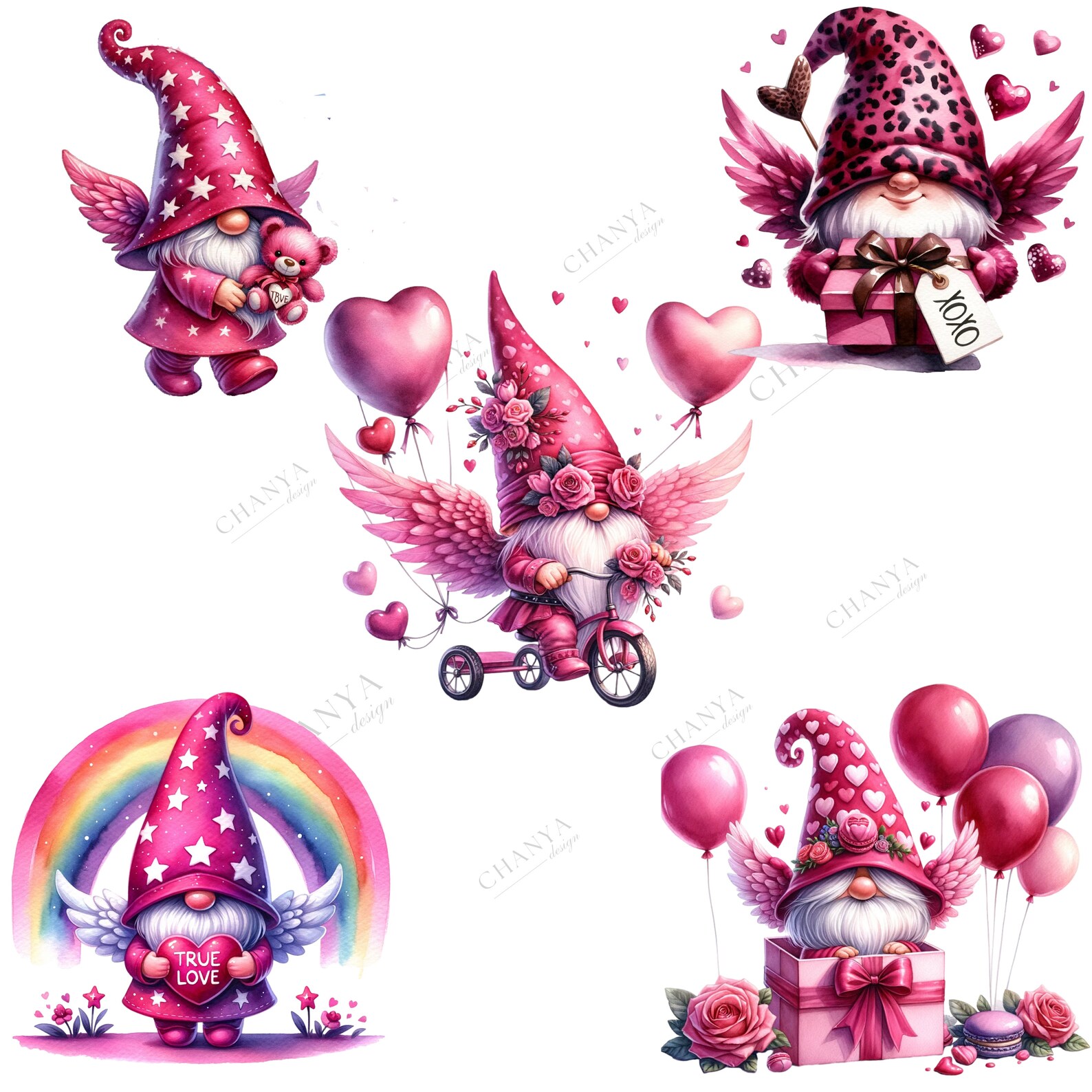 Valentine Gnomes Clipart, Gnome PNG Designs, Fantasy Clipart PNG, Cupid ...