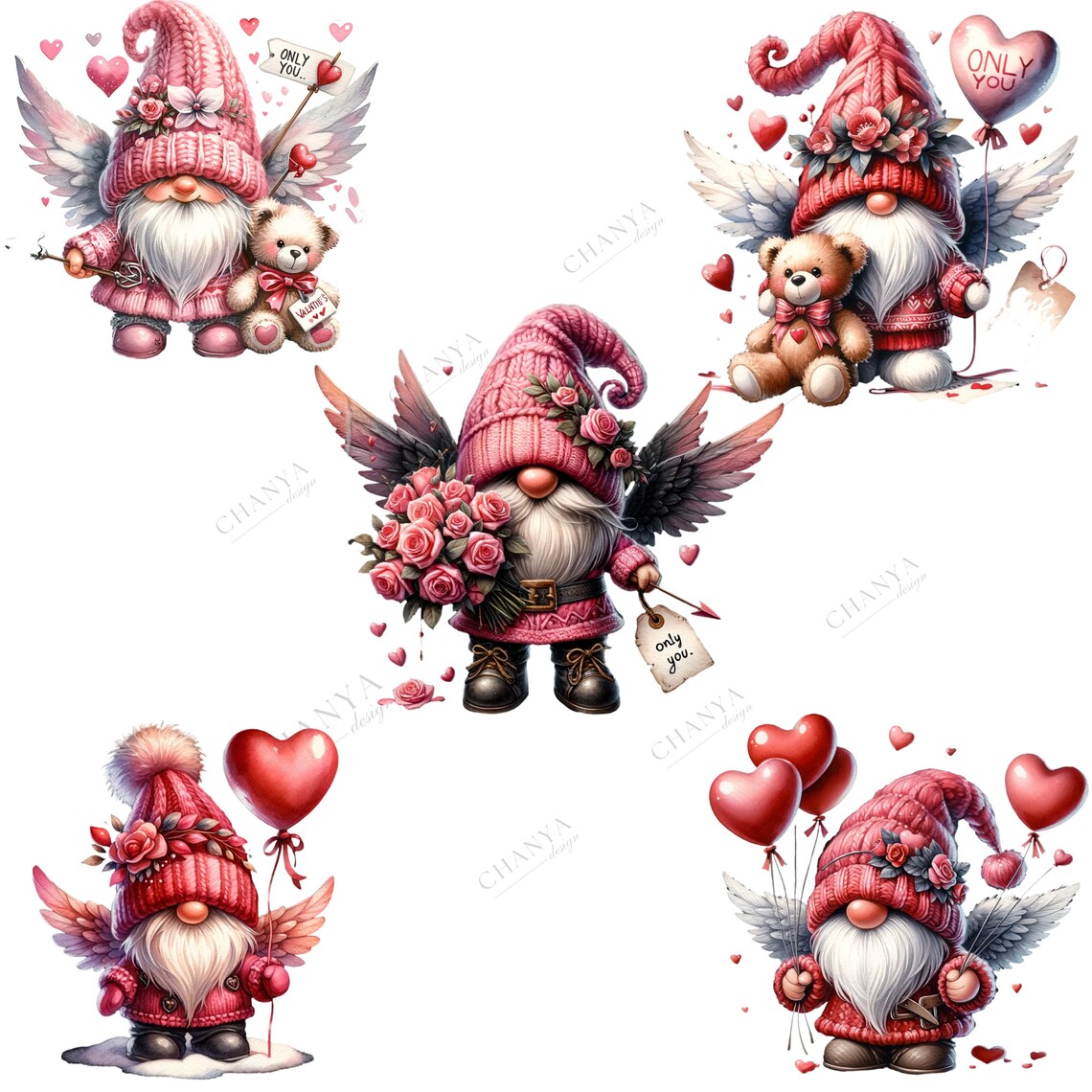 Valentine Gnomes Clipart, Gnome PNG Designs, Fantasy Clipart PNG, Cupid ...