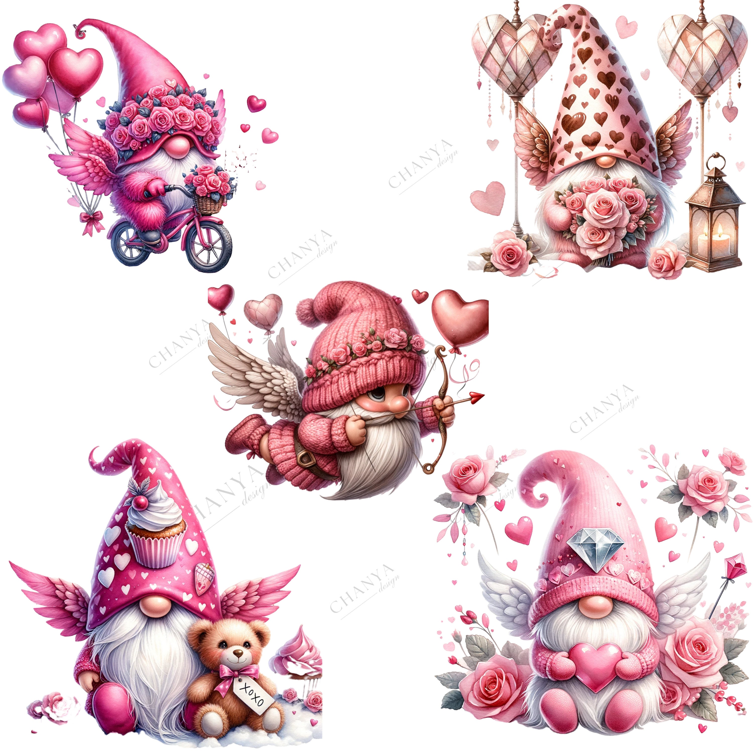 Valentine Gnomes Clipart, Gnome PNG Designs, Fantasy Clipart PNG, Cupid ...
