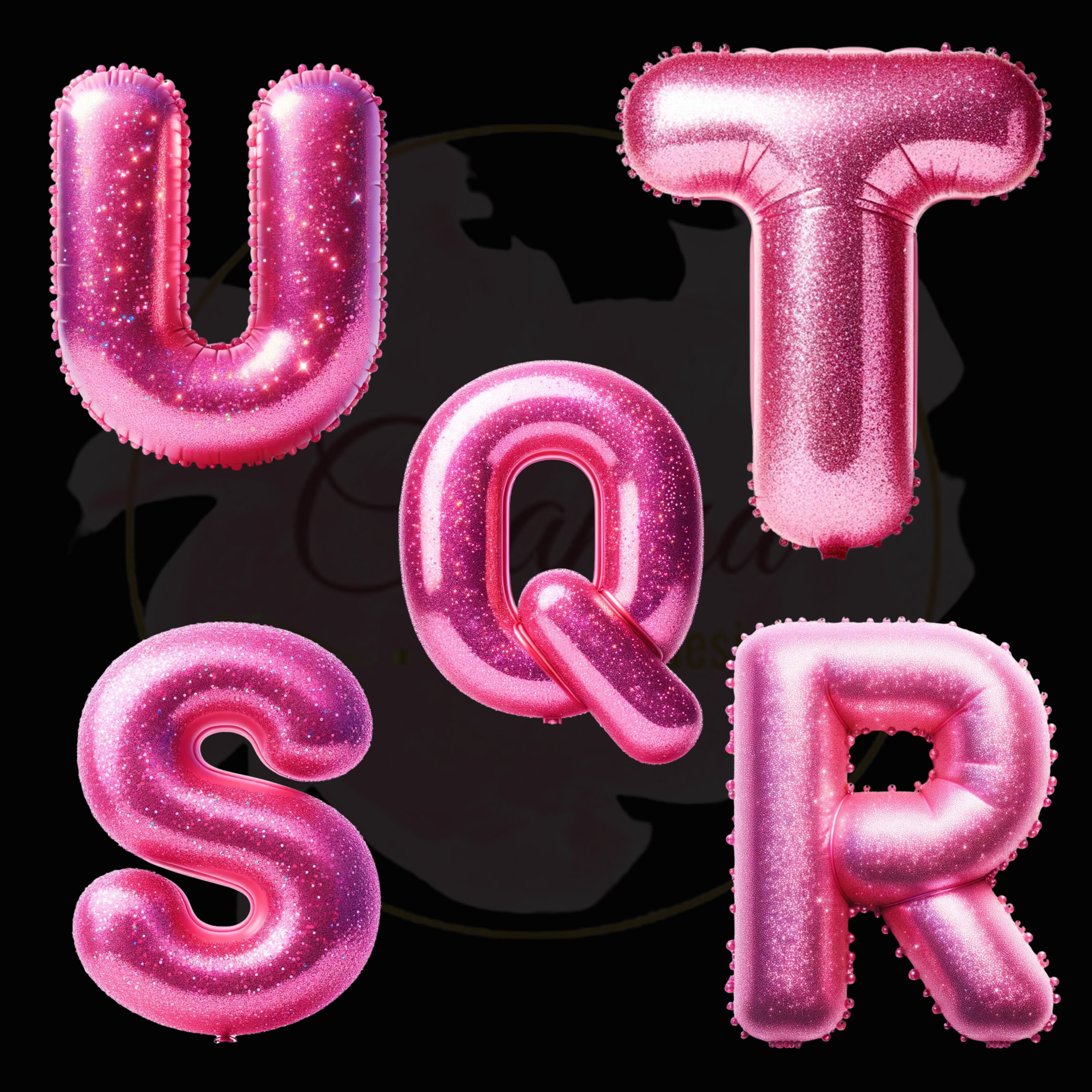 GLITTER Balloon Alphabet, Pink Foil Balloon Font Sublimation, Alphabet ...