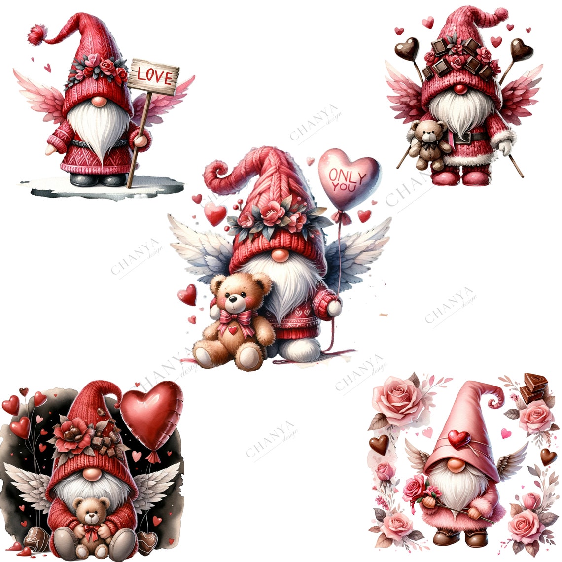 Valentine Gnomes Clipart, Gnome PNG Designs, Fantasy Clipart PNG, Cupid ...
