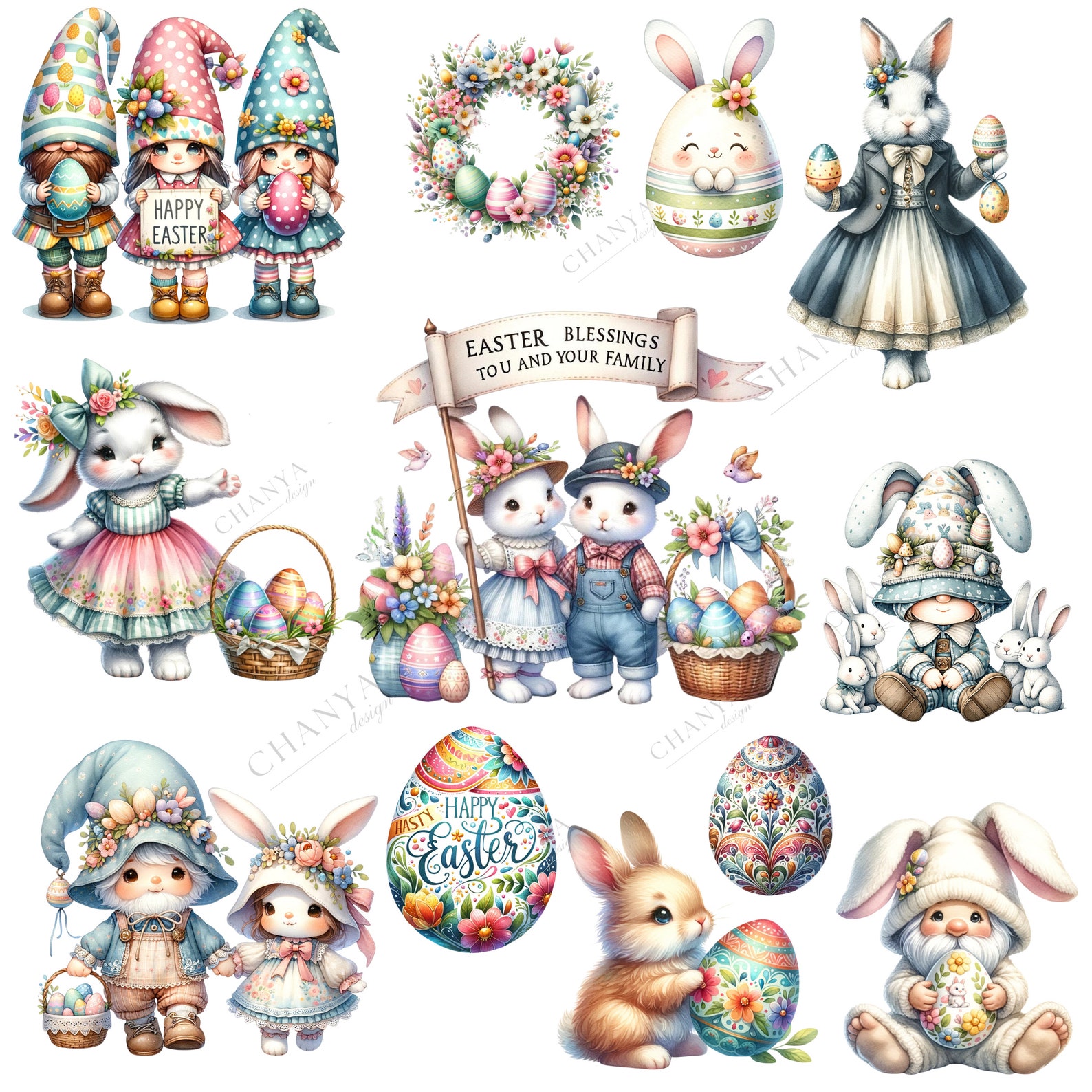 Watercolor Easter Gnome PNG, Gnome Clipart, Spring Bundle, Bunny ...