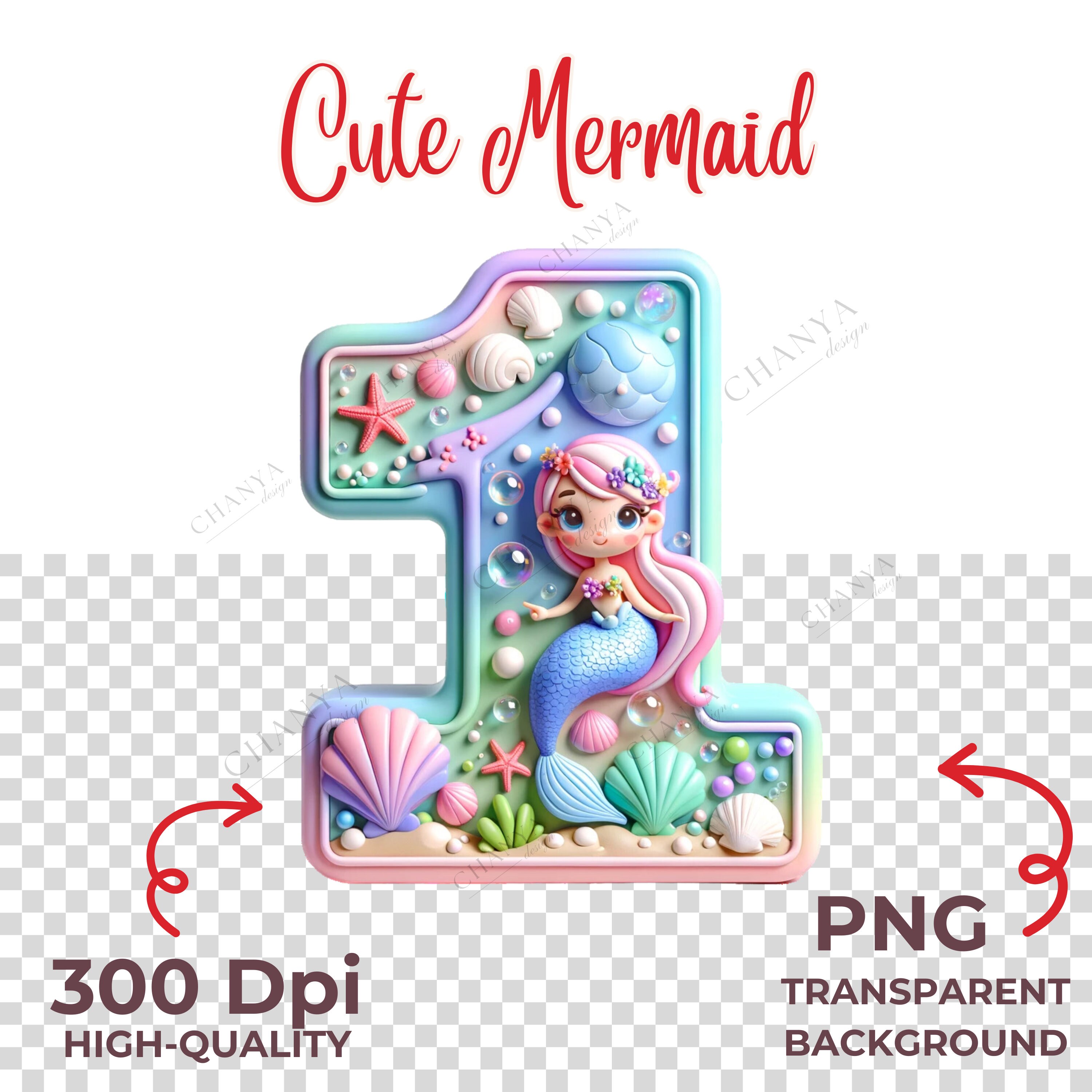Cute Mermaid Alphabet, 3D Alphabet Clipart, Mermaid Png, Baby Shower ...