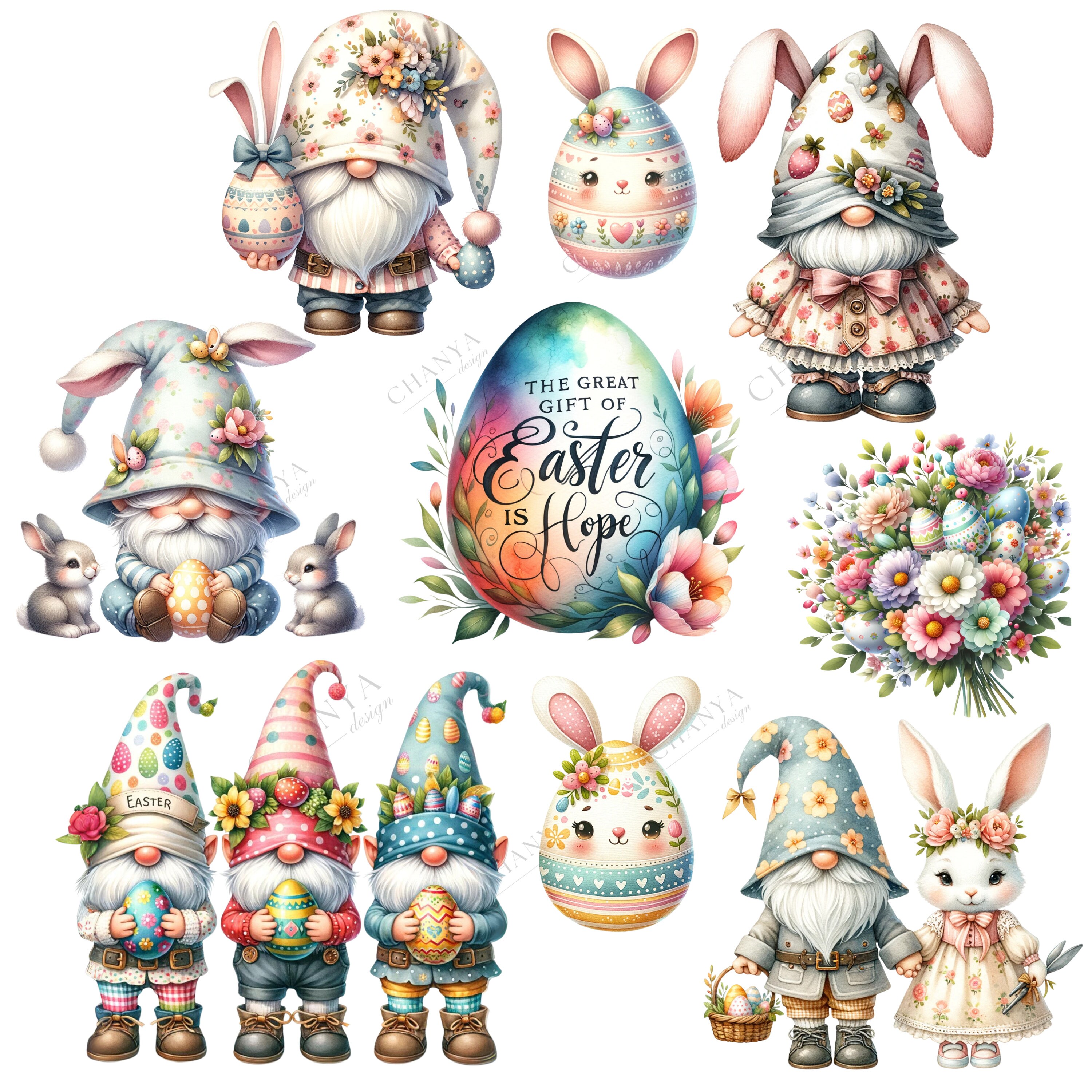 Watercolor Easter Gnome PNG, Gnome Clipart, Spring Bundle, Bunny ...