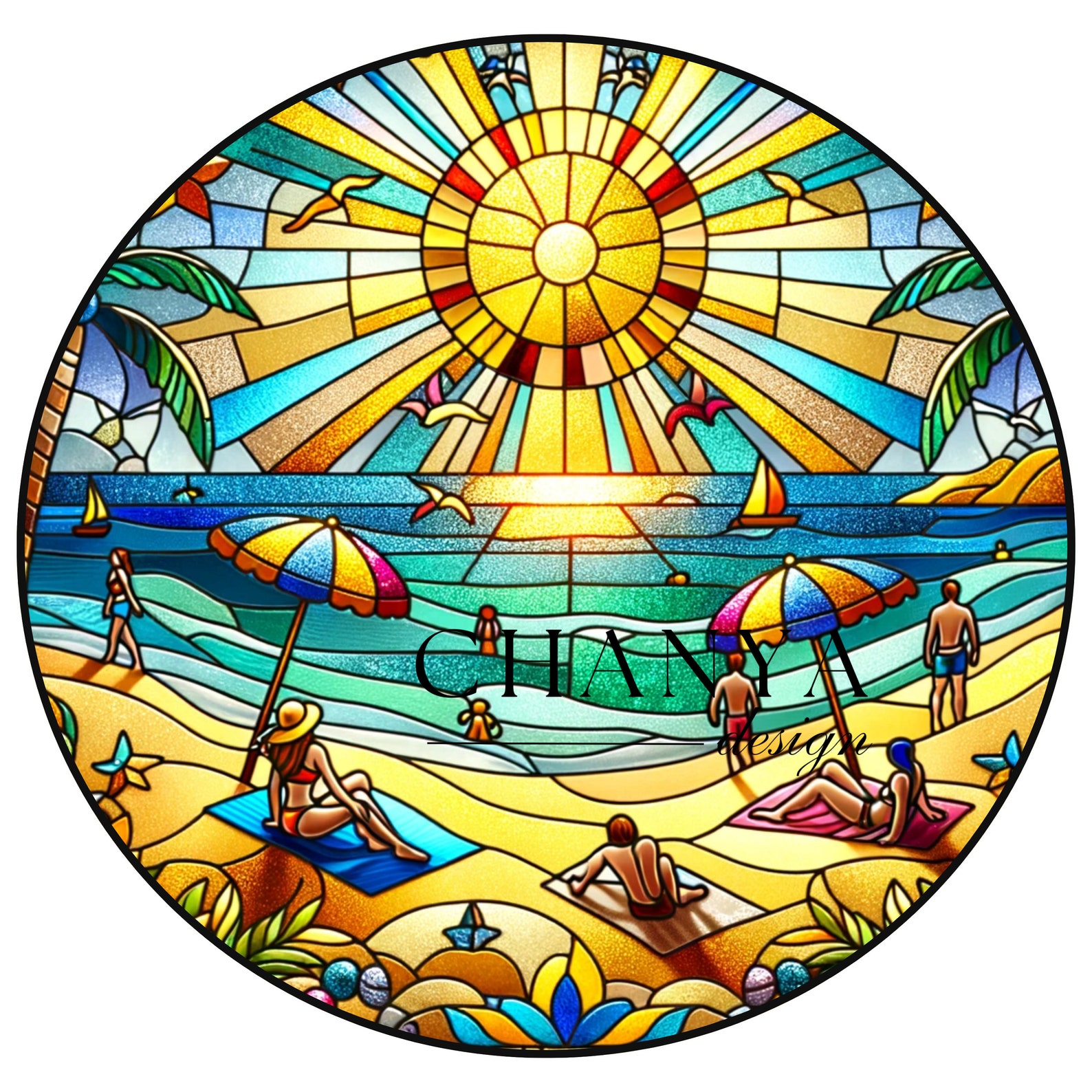 Summer Beach Stained Glass Sublimation,summer Png,summer Stained Glass ...