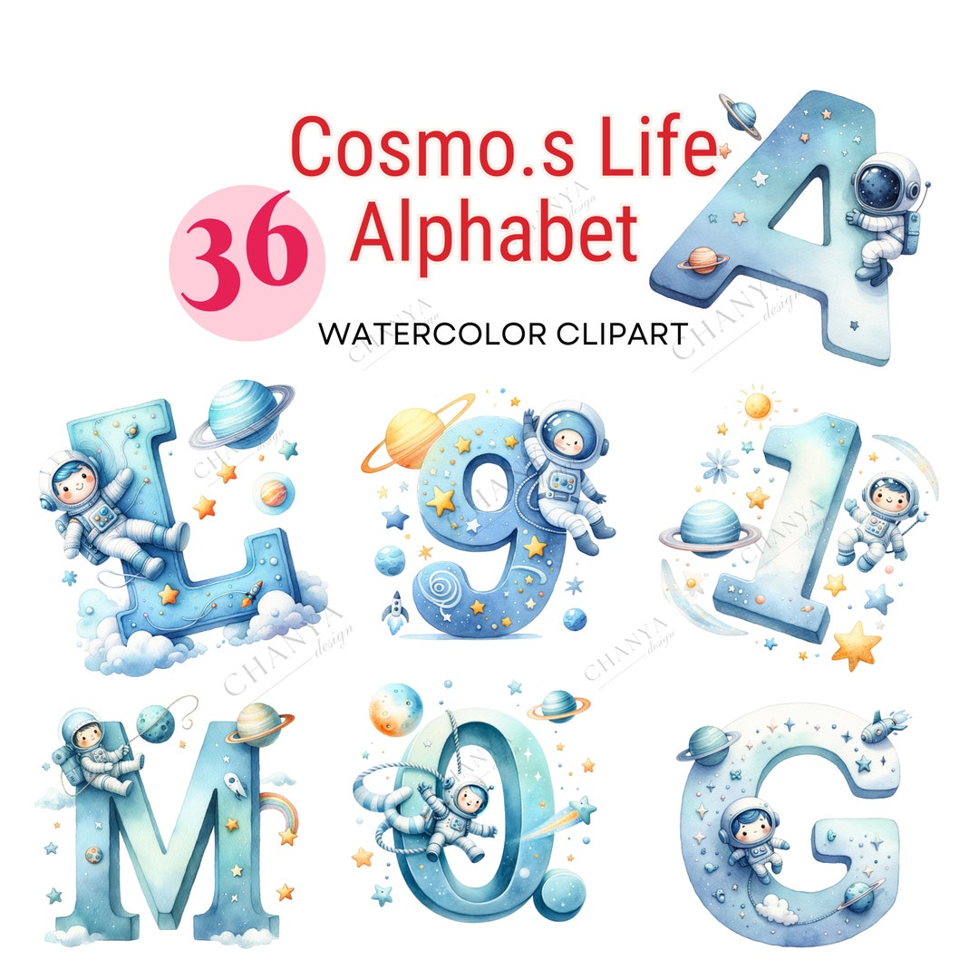 Cosmo.s Life Alphabet, Watercolor Alphabet Clipart, Cosmo.s Png, Baby ...