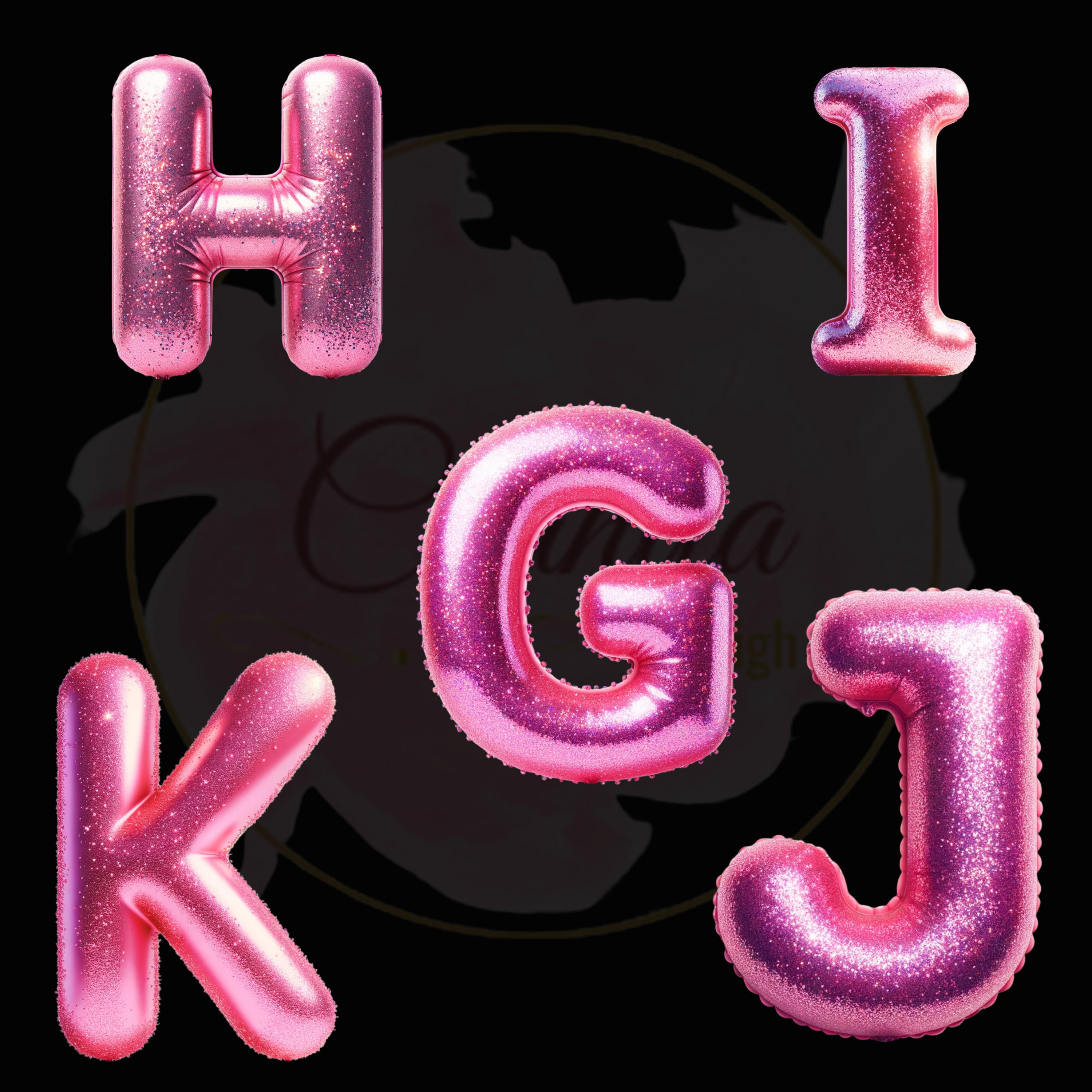 GLITTER Balloon Alphabet, Pink Foil Balloon Font Sublimation, Alphabet ...