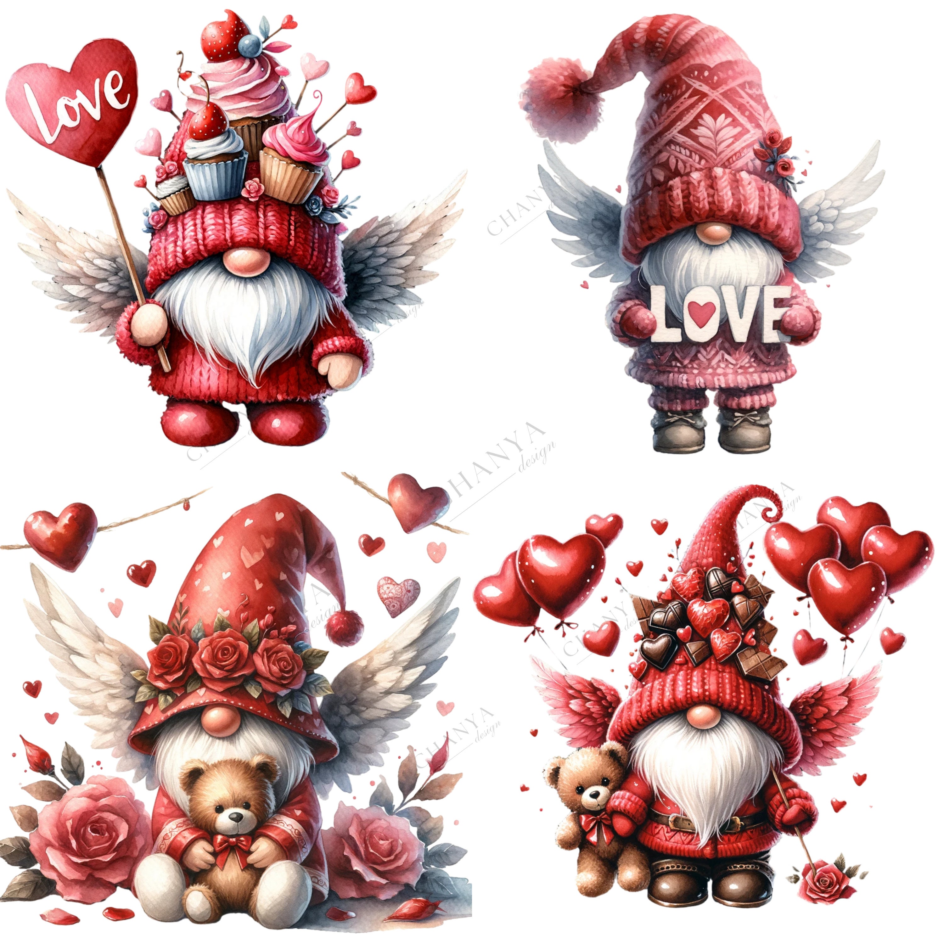 Valentine Gnomes Clipart, Gnome PNG Designs, Fantasy Clipart PNG, Cupid ...