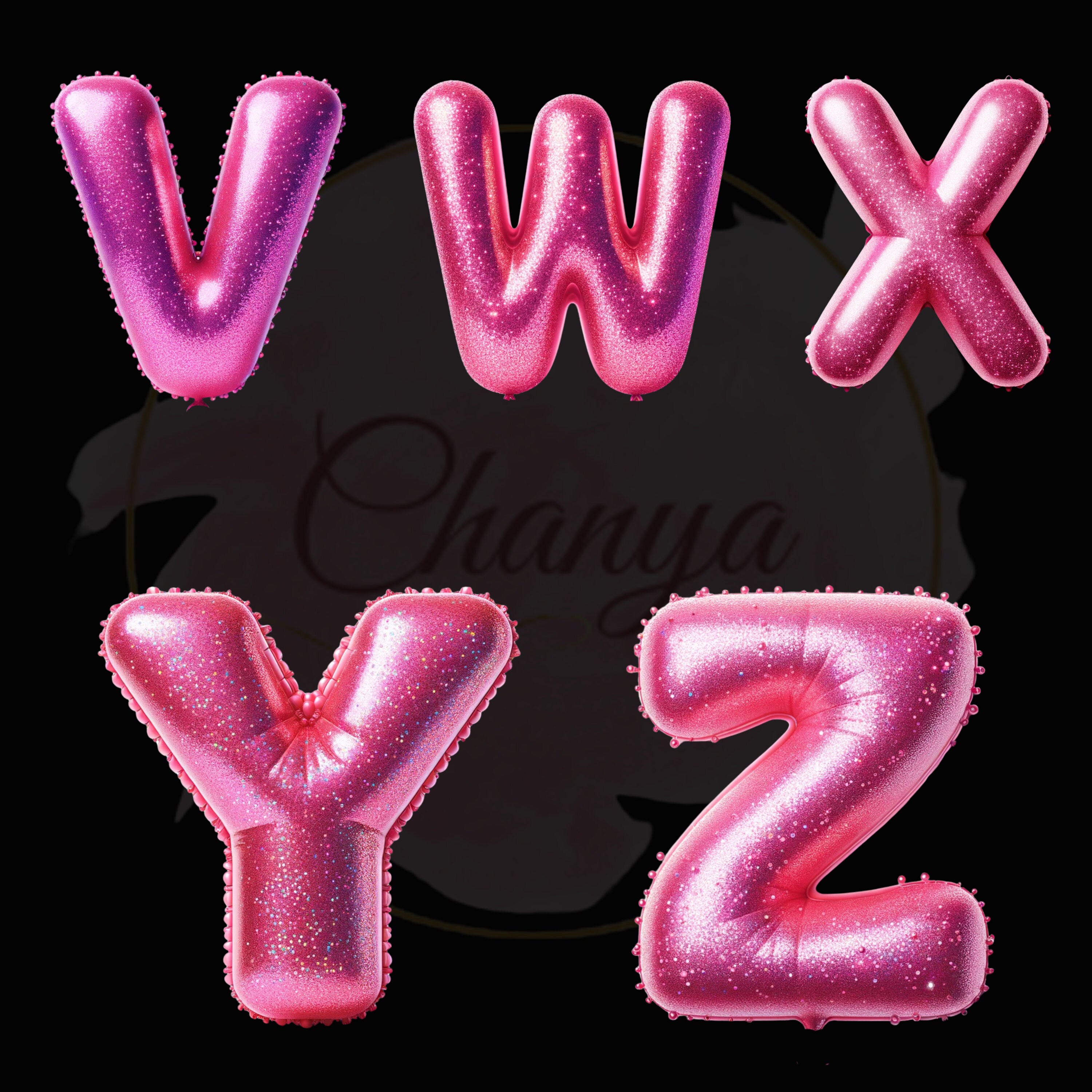 GLITTER Balloon Alphabet, Pink Foil Balloon Font Sublimation, Alphabet ...