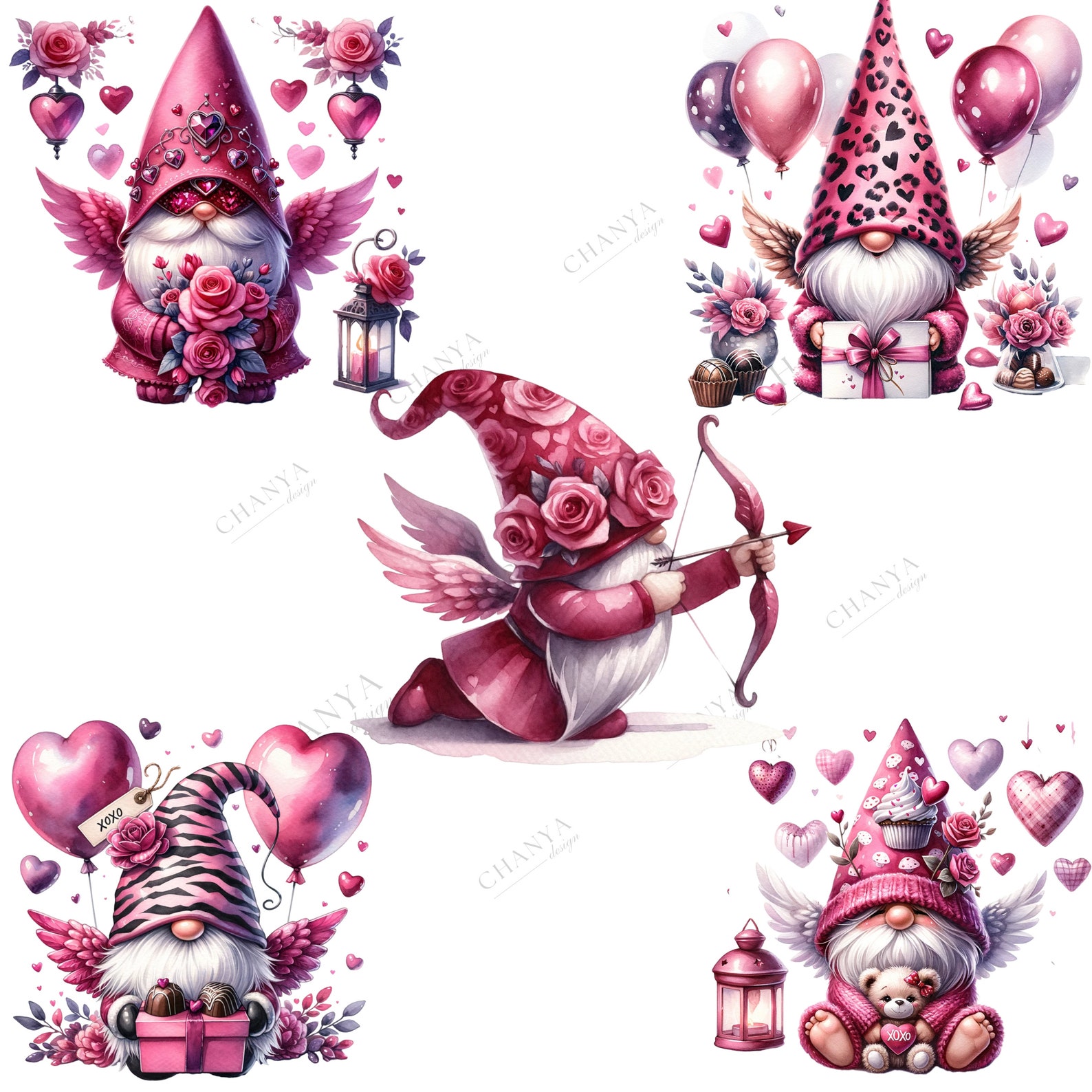 Valentine Gnomes Clipart, Gnome PNG Designs, Fantasy Clipart PNG, Cupid ...