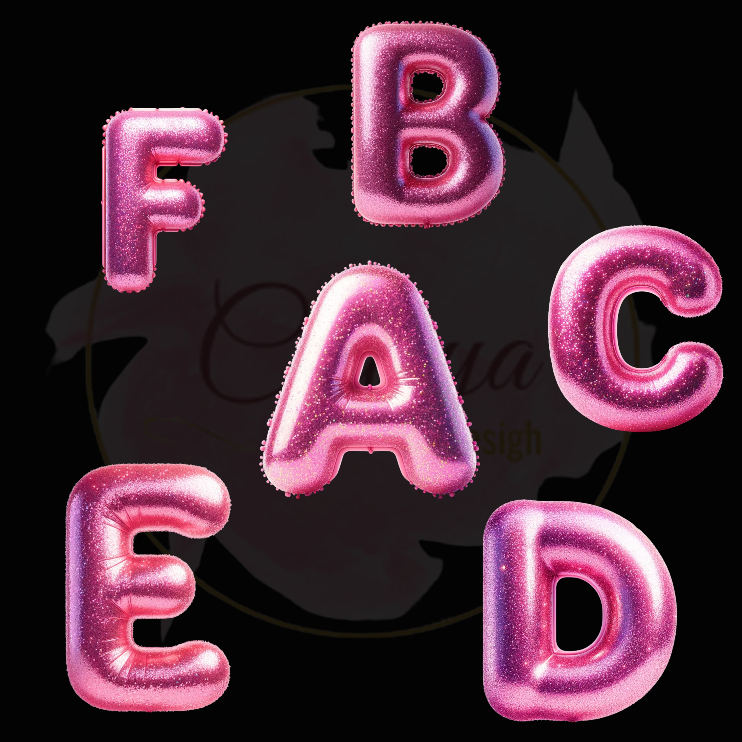 GLITTER Balloon Alphabet, Pink Foil Balloon Font Sublimation, Alphabet ...