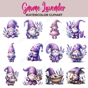 Gnome Lavender Watercolor Clipart, Gnome Violet Png,spring Bundle ...