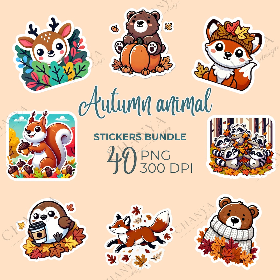 Autumn Animal Printable Sticker Png, Inspirational Sticker Png, Print ...