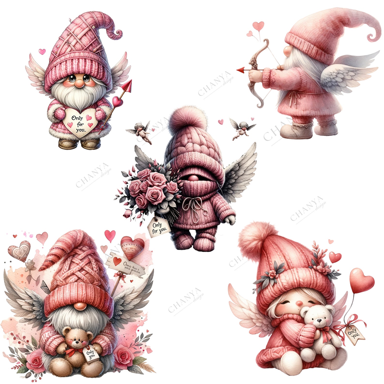 Valentine Gnomes Clipart, Gnome PNG Designs, Fantasy Clipart PNG, Cupid ...