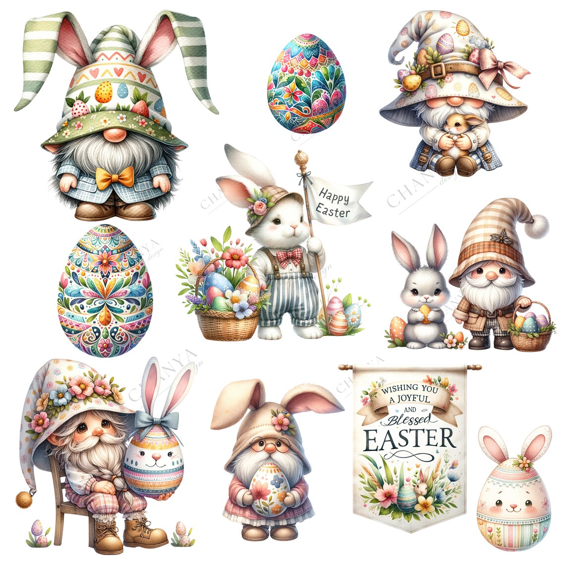 Watercolor Easter Gnome PNG, Gnome Clipart, Spring Bundle, Bunny ...
