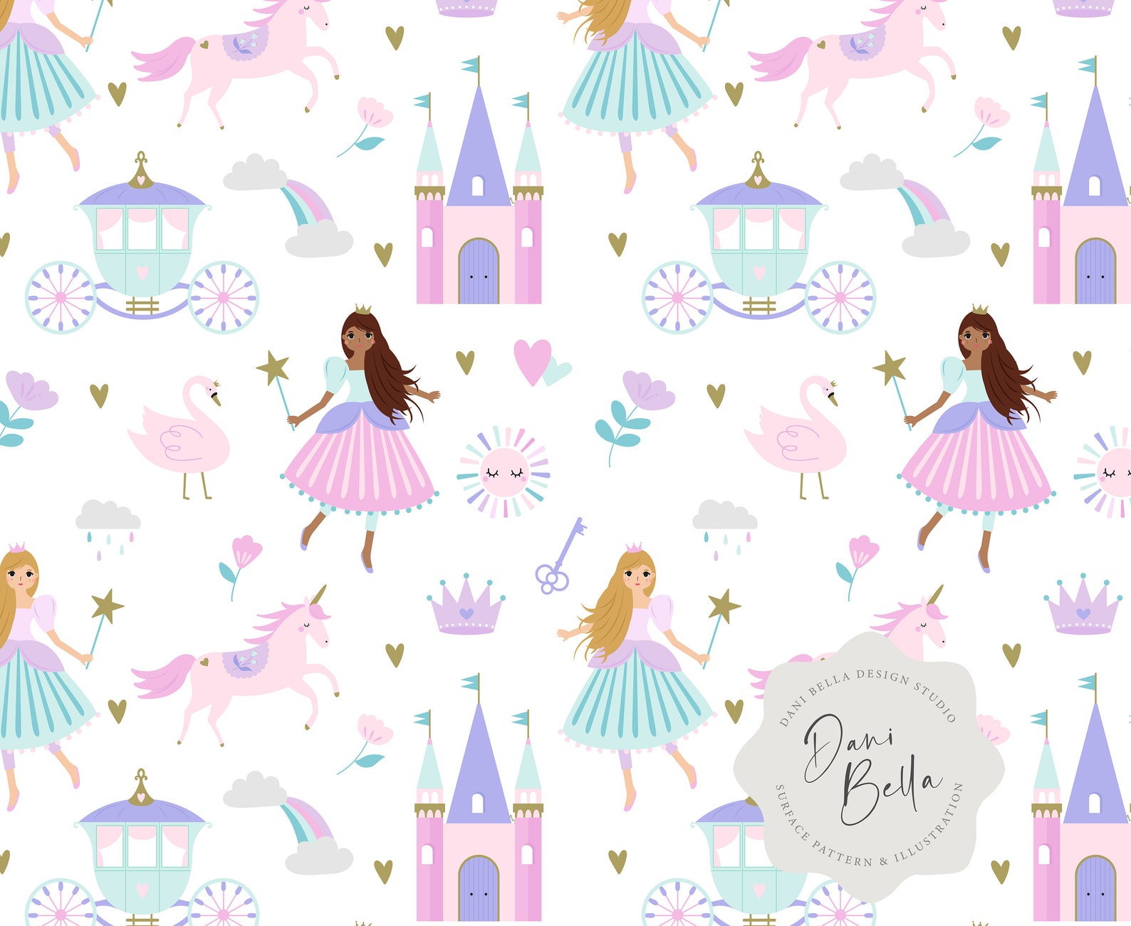 Princess Seamless Repeat Princess Repeat Pattern Princess Fabric ...