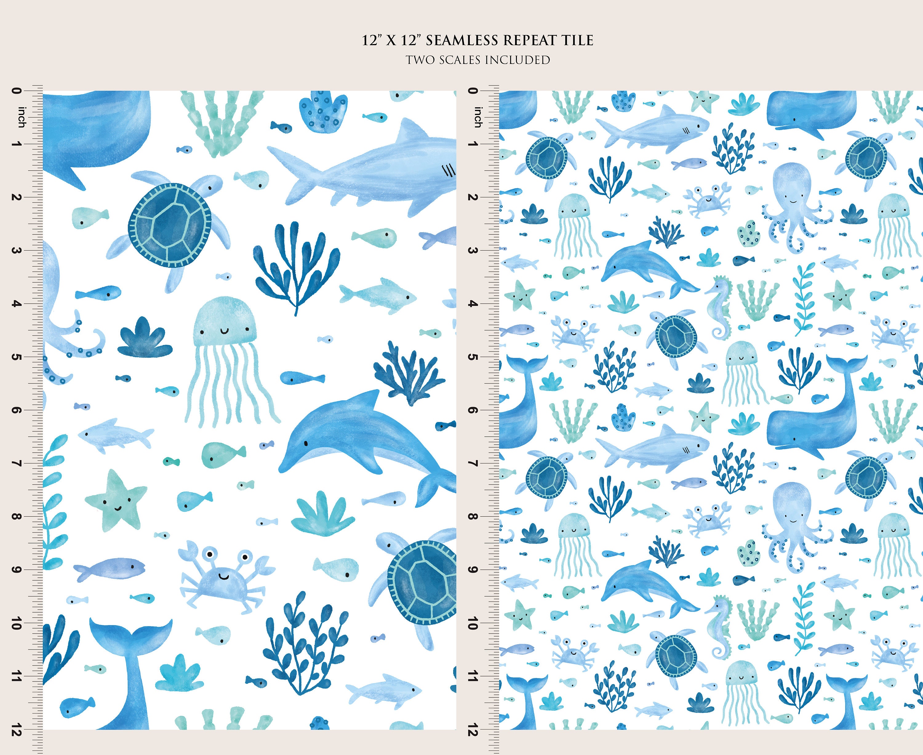 Ocean Animals Seamless Pattern, Sea Life Repeat Pattern, Under the Sea ...