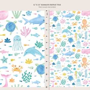 Sea Life Seamless Pattern, Ocean Animals Repeat Pattern, Under the Sea ...