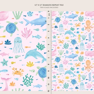 Sea Life Seamless Pattern, Ocean Animals Repeat Pattern, Under the Sea ...