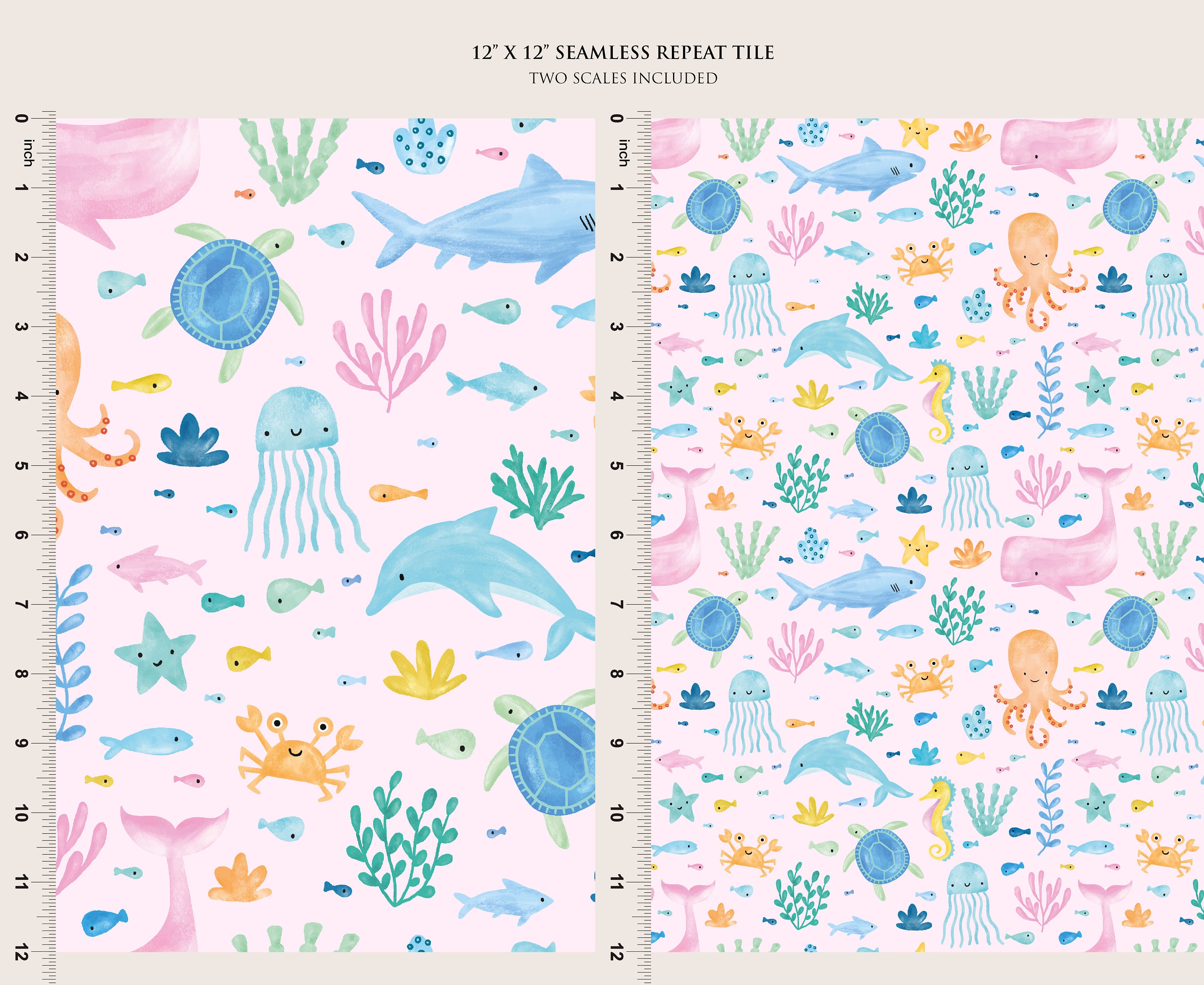 Sea Life Seamless Pattern, Ocean Animals Repeat Pattern, Under the Sea ...