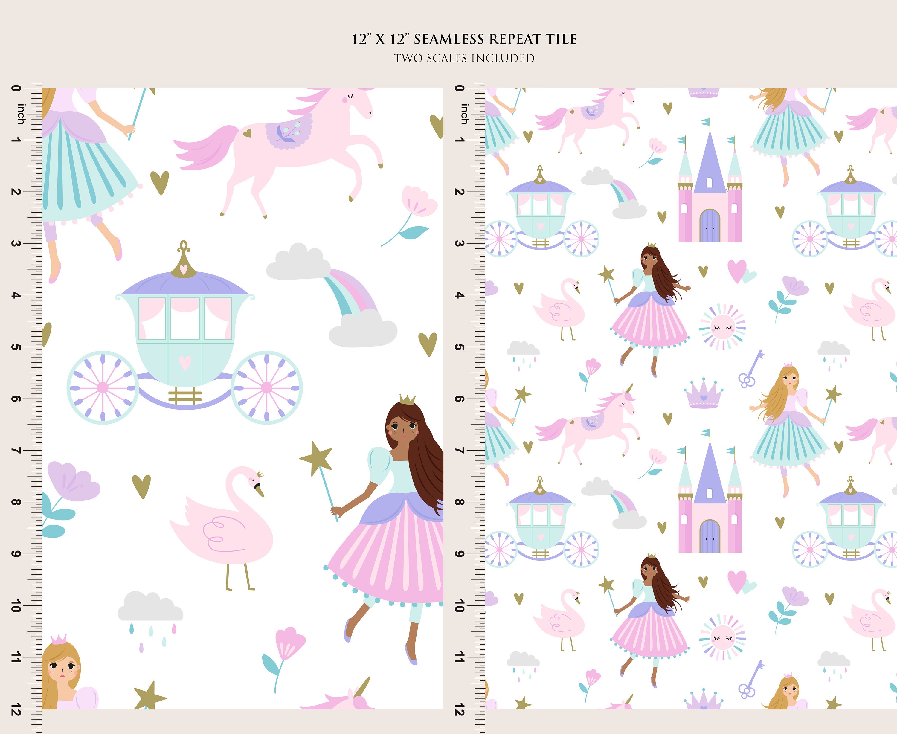 Princess Seamless Repeat Princess Repeat Pattern Princess Fabric ...