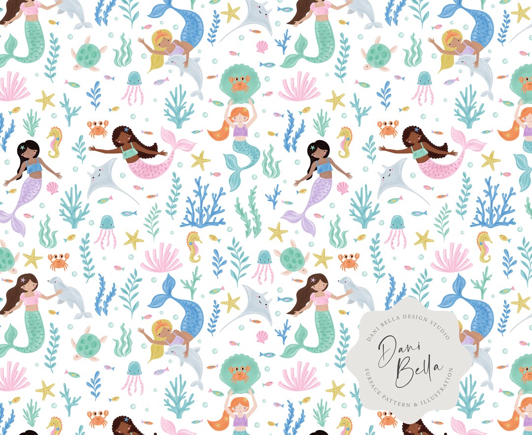 Mermaid Seamless Repeat, Under the Sea Repeat Pattern, Sea Life Fabric ...