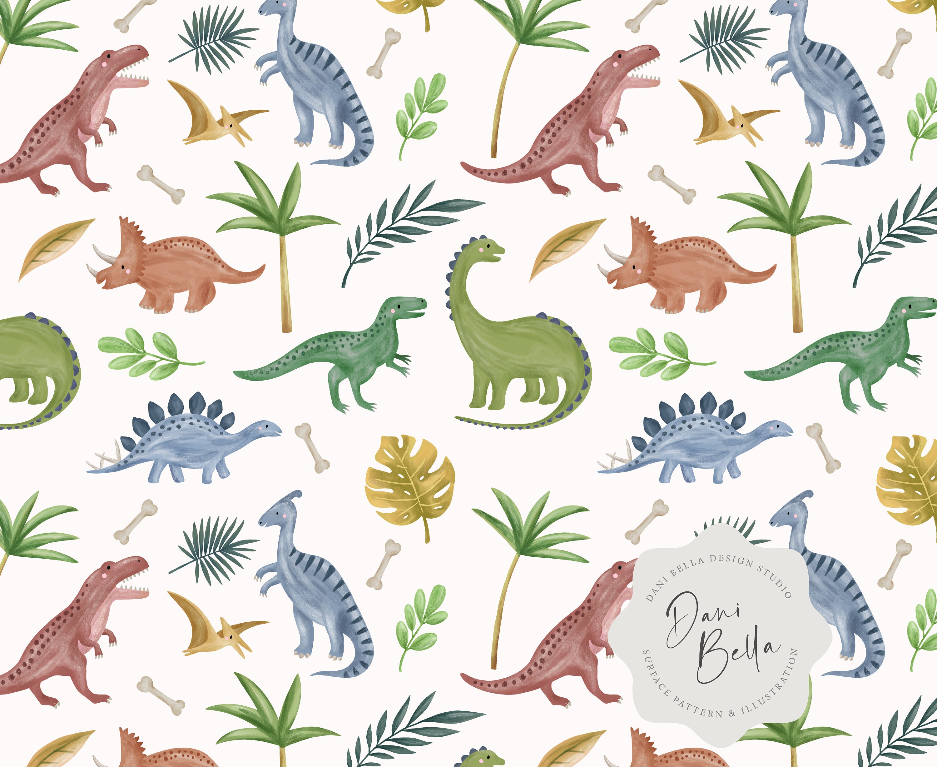 Dinosaur Seamless Repeat Dinosaur Repeat Pattern Dinosaur Fabric ...
