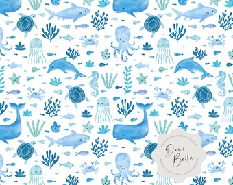 Sea Life Seamless Pattern, Ocean Animals Repeat Pattern, Under the Sea ...