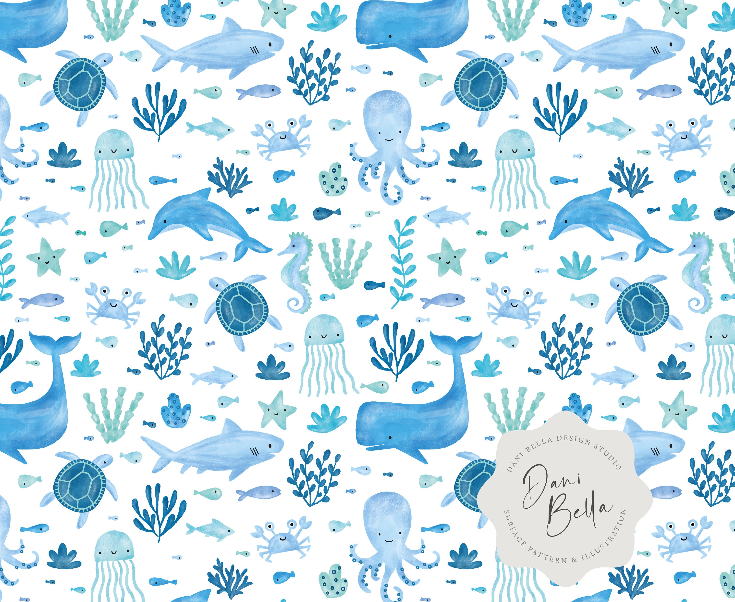 Ocean Animals Seamless Pattern, Sea Life Repeat Pattern, Under the Sea ...