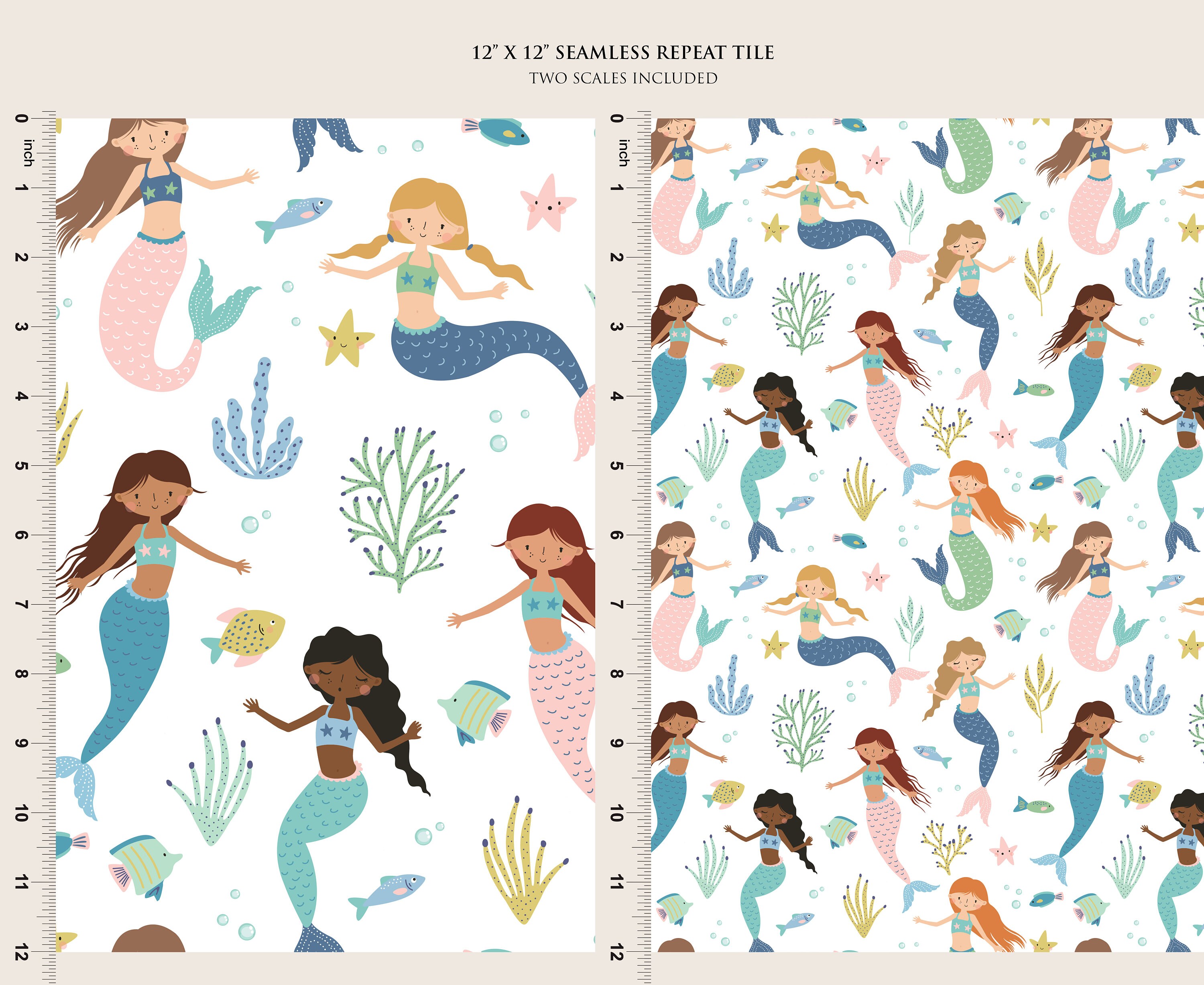 Mermaid Seamless Repeat Mermaid Repeat Pattern Mermaid Fabric Pattern ...
