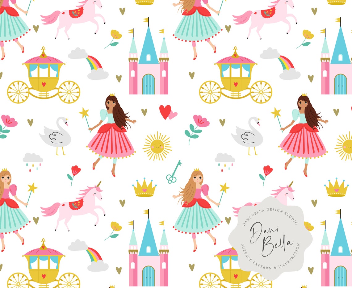 Princess Seamless Repeat Princess Repeat Pattern Princess Fabric ...