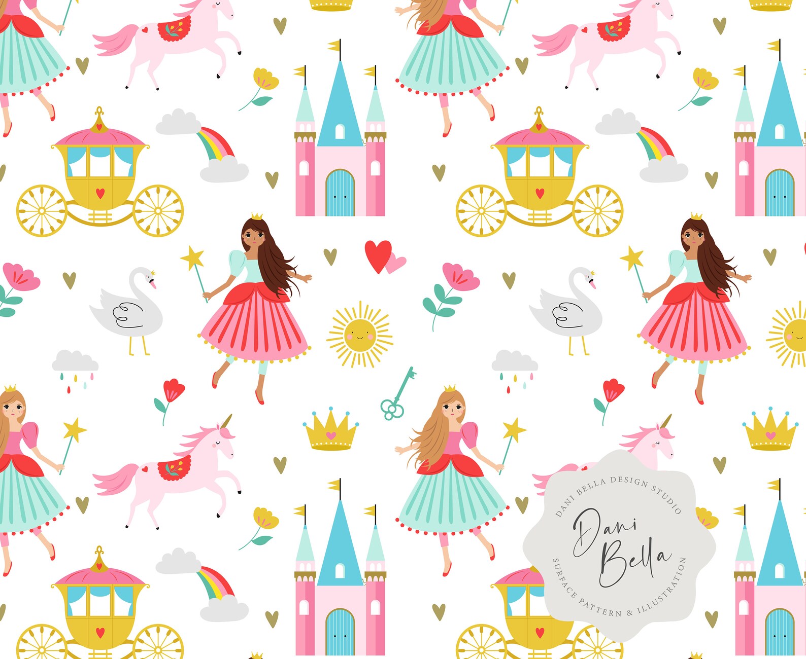 Princess Seamless Repeat Princess Repeat Pattern Princess Fabric ...