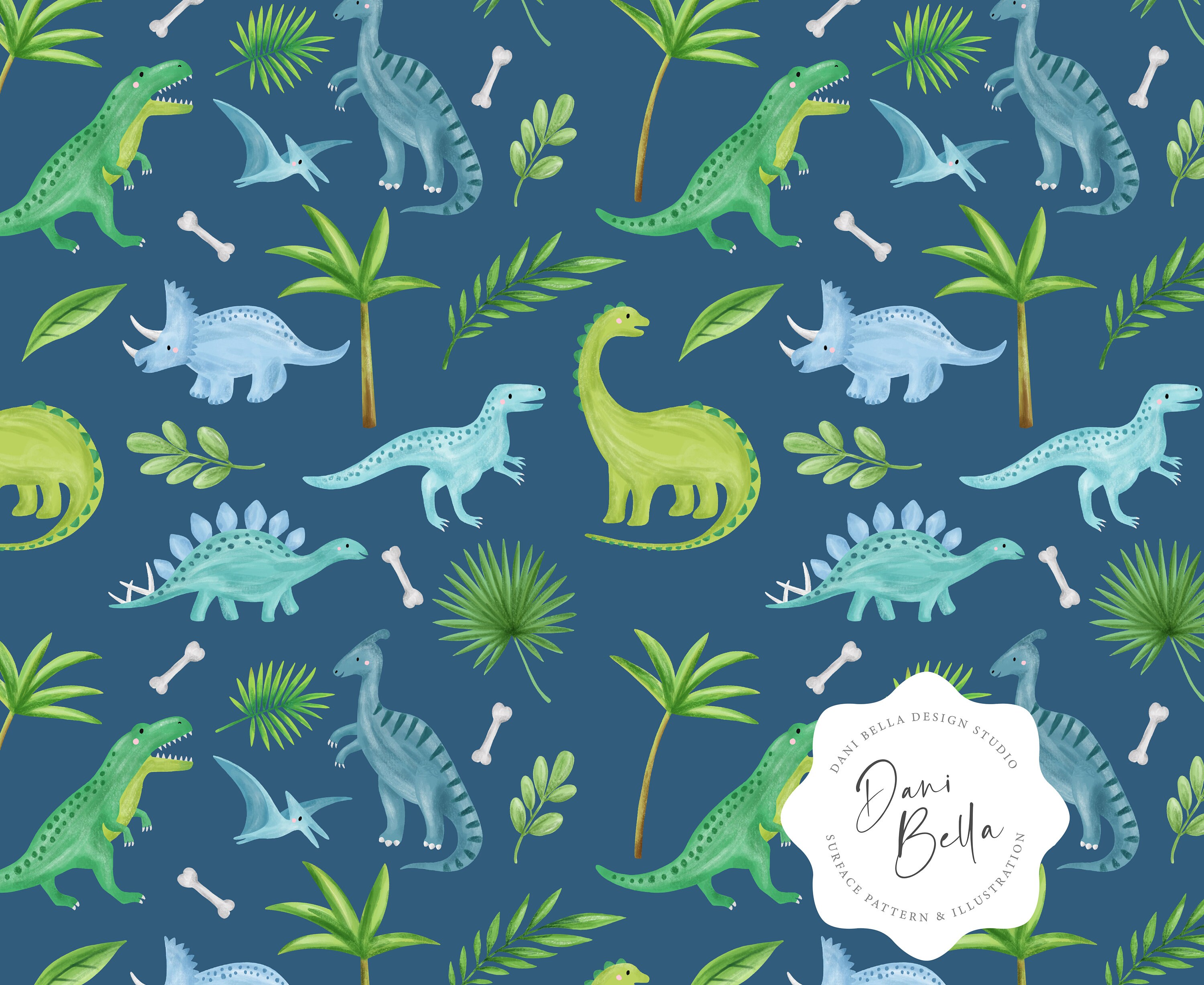 Dinosaur Seamless Repeat Dinosaur Repeat Pattern Dinosaur Fabric ...