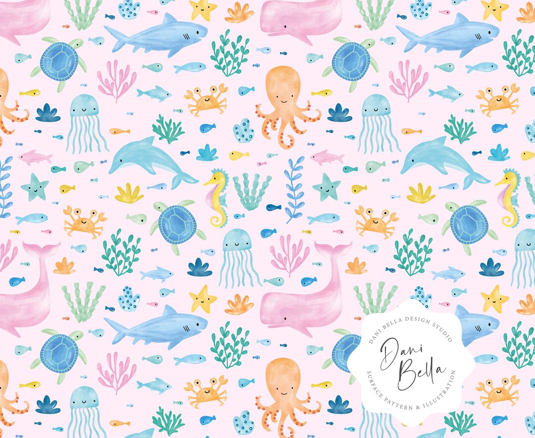 Sea Life Seamless Pattern, Ocean Animals Repeat Pattern, Under the Sea ...