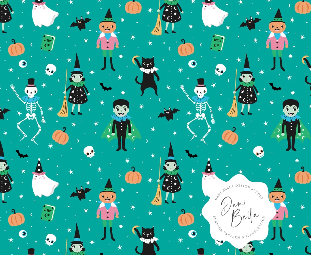 Halloween Seamless File Halloween Digital Pattern Blue Halloween Repeat ...