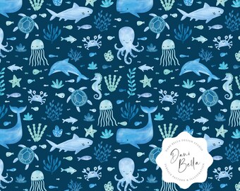 Sea Life Seamless Pattern, Ocean Animals Repeat Pattern, Under the Sea ...