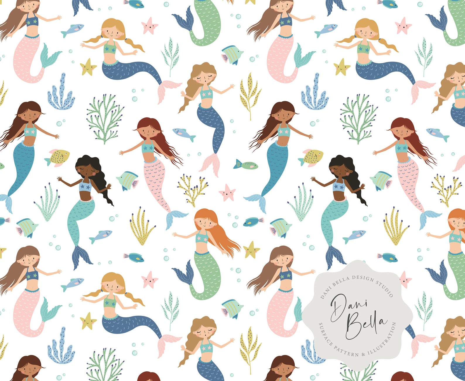 Mermaid Seamless Repeat Mermaid Repeat Pattern Mermaid Fabric Pattern ...